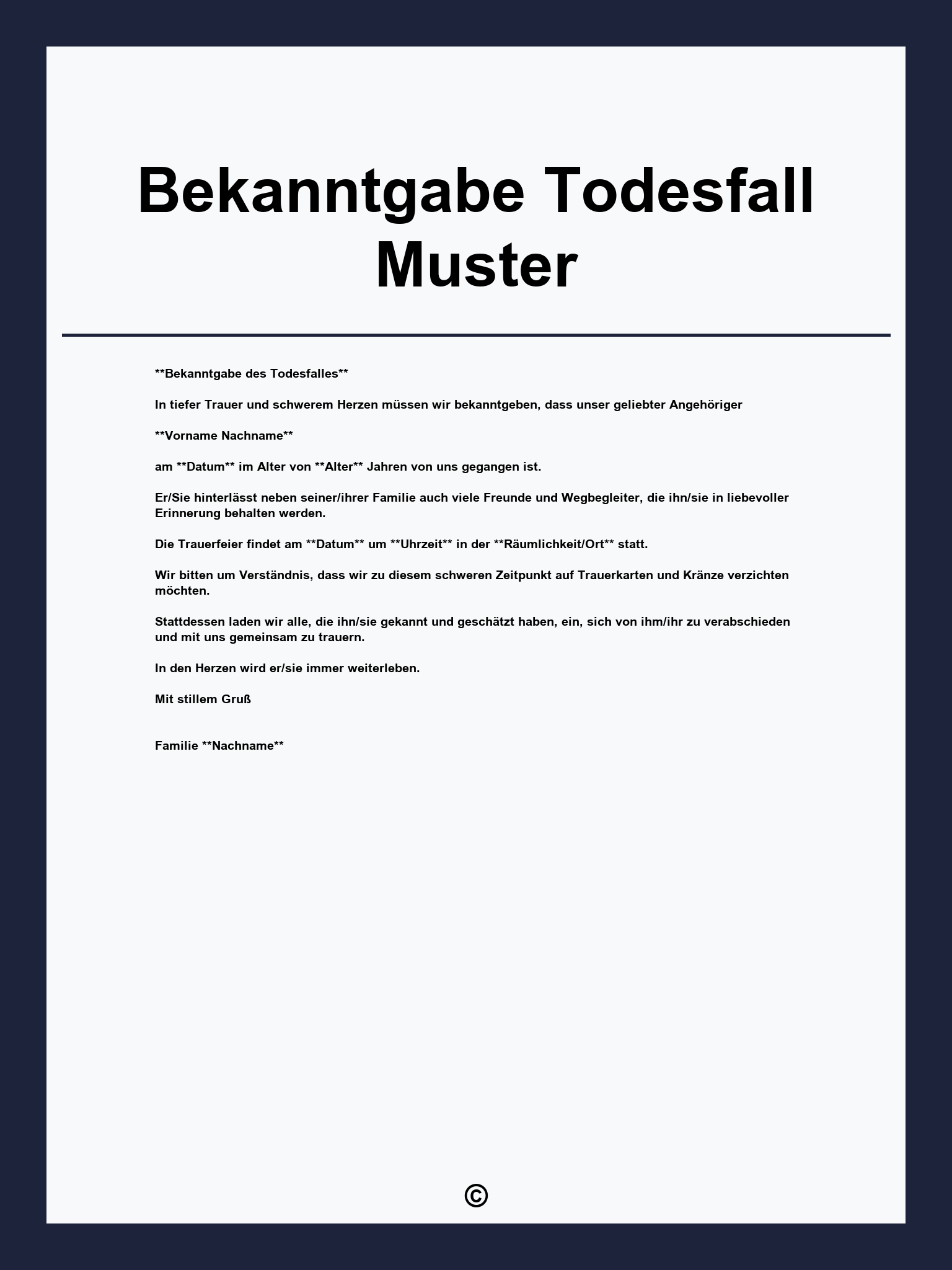 Bekanntgabe Todesfall Muster