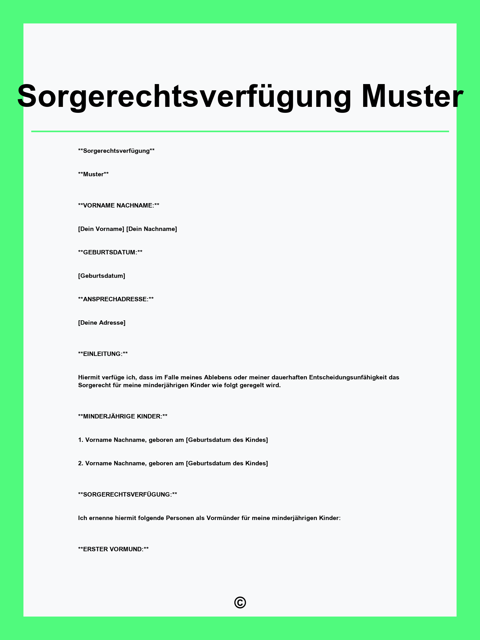 Sorgerechtsverfügung Muster
